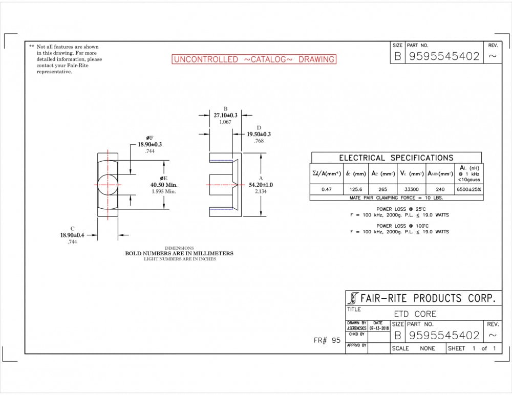 Fair-Rite 9595545402 technical drawing