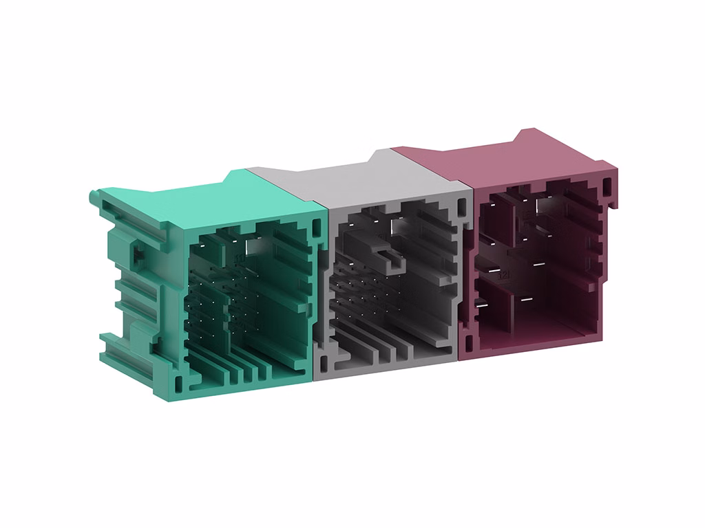 stAK50h 3 Bay Vertical Hybrid Header, 87 Circuits, Bay 1: 32 Circuits/Key 4/Purple; Bay 2: 28 Circuits/Key 1/Dark Gray; Bay 3: 27 Circuits/Key 1/Black; Tube