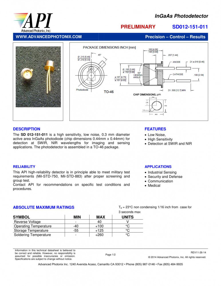 SD012-151-011 datasheet page 1