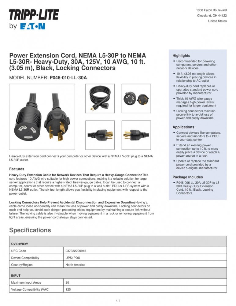 P046-010-LL-30A technical document page 1