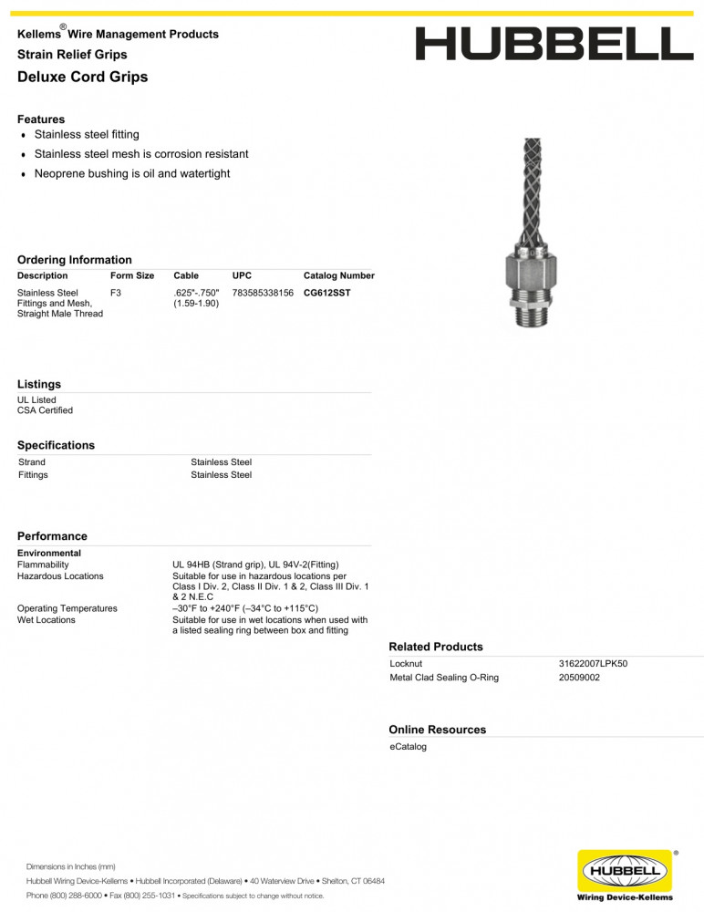 CG612SST product documentation page