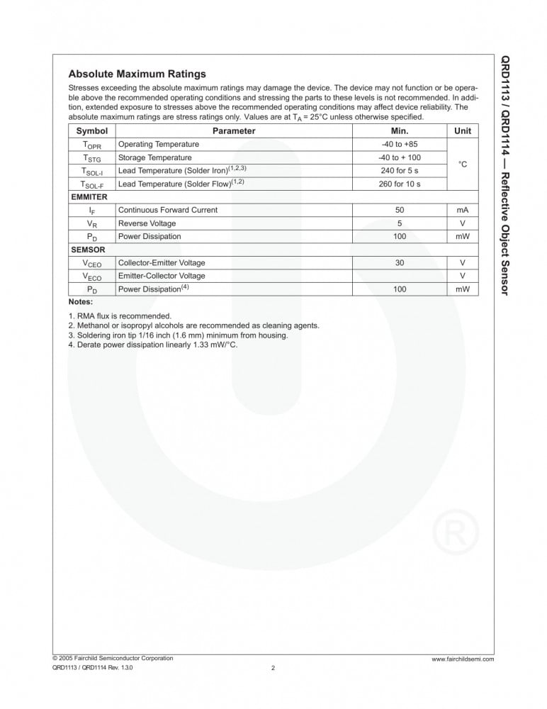 QRD1113 datasheet page 3