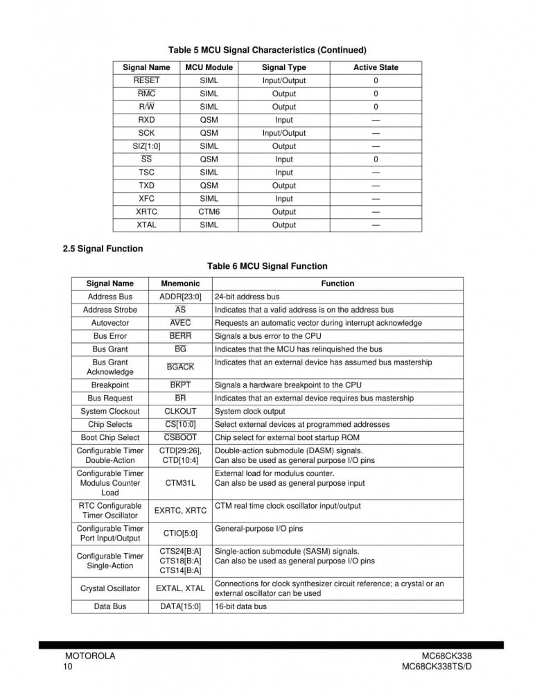 MC68CK338 technical document page 10