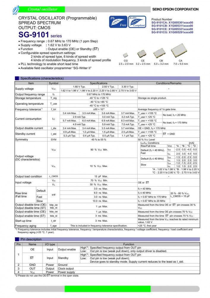 EPSON SG-9101 series datasheet page 1