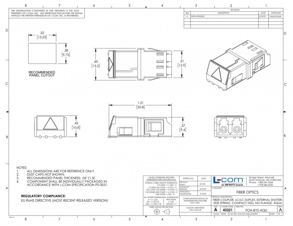 L-com FOA-810-AQU technical drawing preview