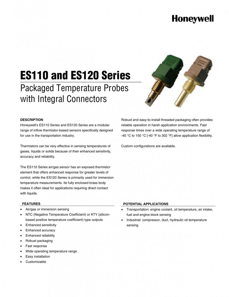 Honeywell ES110 and ES120 series datasheet page 1
