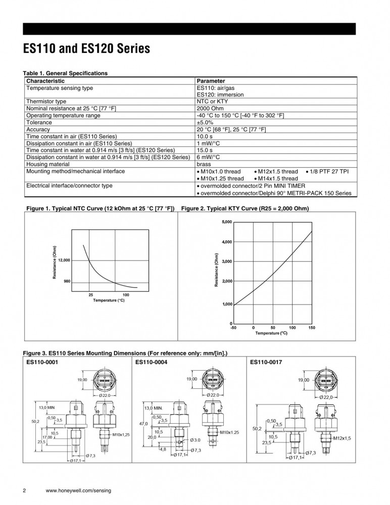 Honeywell ES110 and ES120 series datasheet page 2