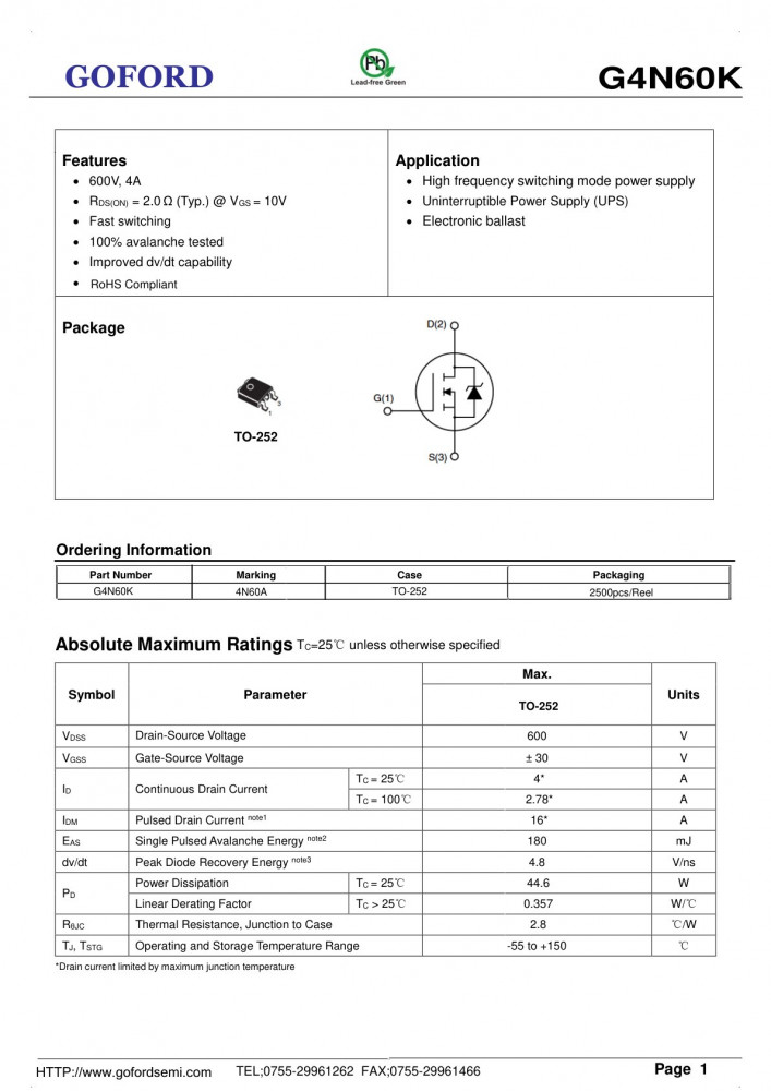 G4N60K datasheet page 1
