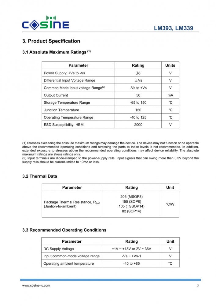 COSINE LM339SR datasheet page 3