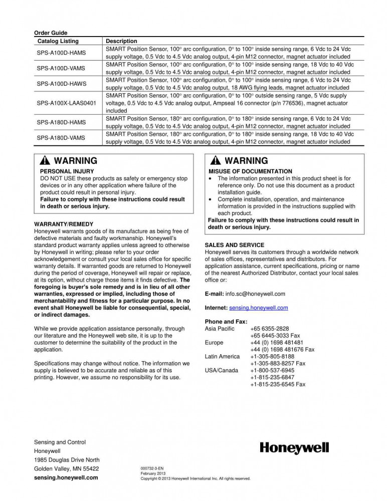 Honeywell SPS-A180D-VAMS document page 7