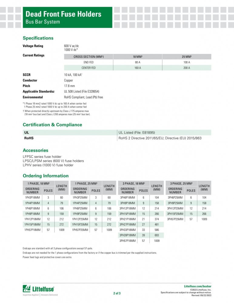 Littelfuse 10821100 POWR busbar document page 2