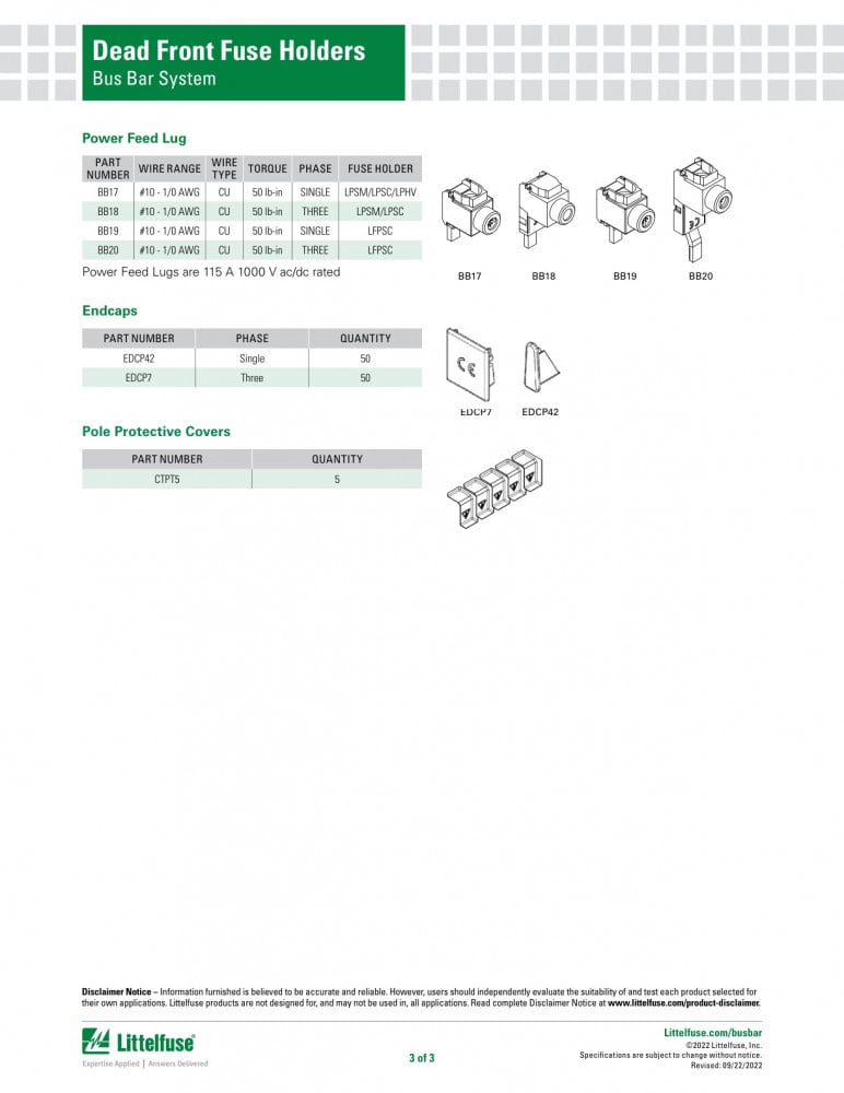 Littelfuse 10821100 POWR busbar document page 3