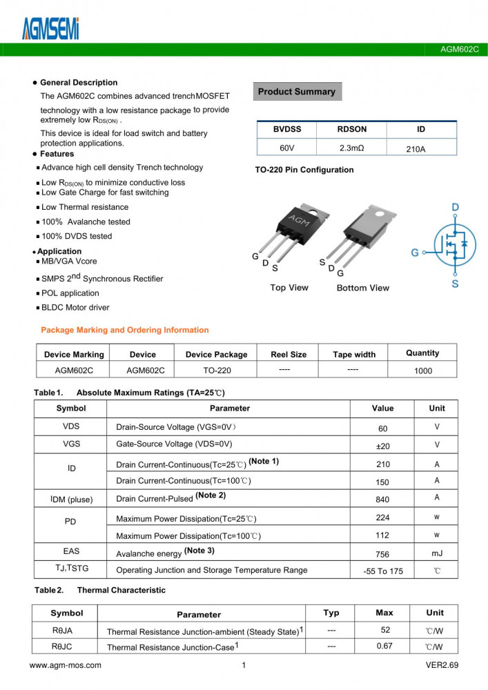 AGM602C datasheet page 1