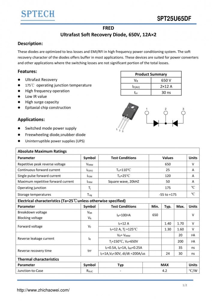 SPT25U65DF datasheet page 1