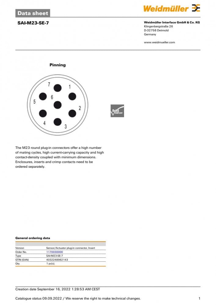 WEIDMULLER 1170030000 technical document page 1