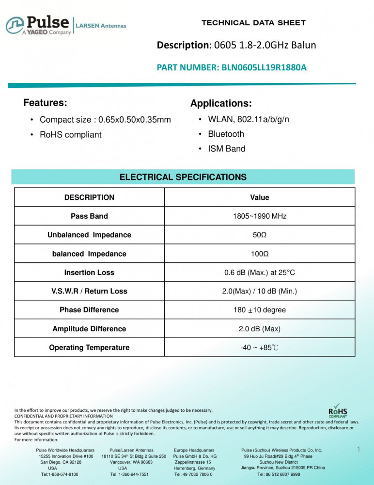 BLN0605LL19R1880A technical document page 1