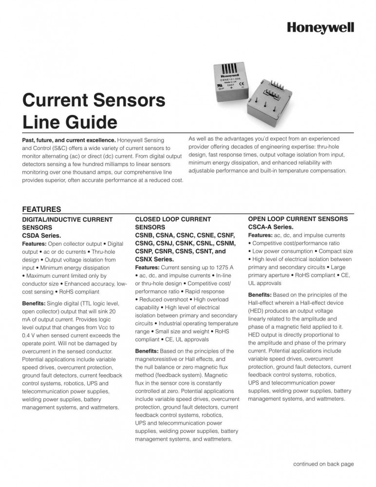 Honeywell current sensor guide page 1