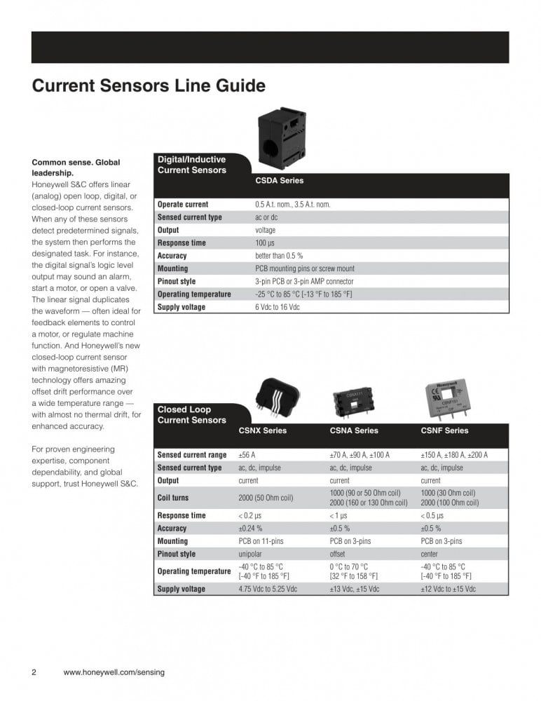 Honeywell current sensor guide page 2