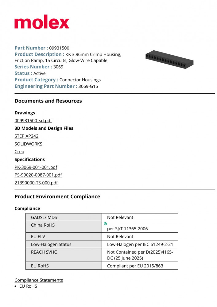 KK 508 connector product specification page 1