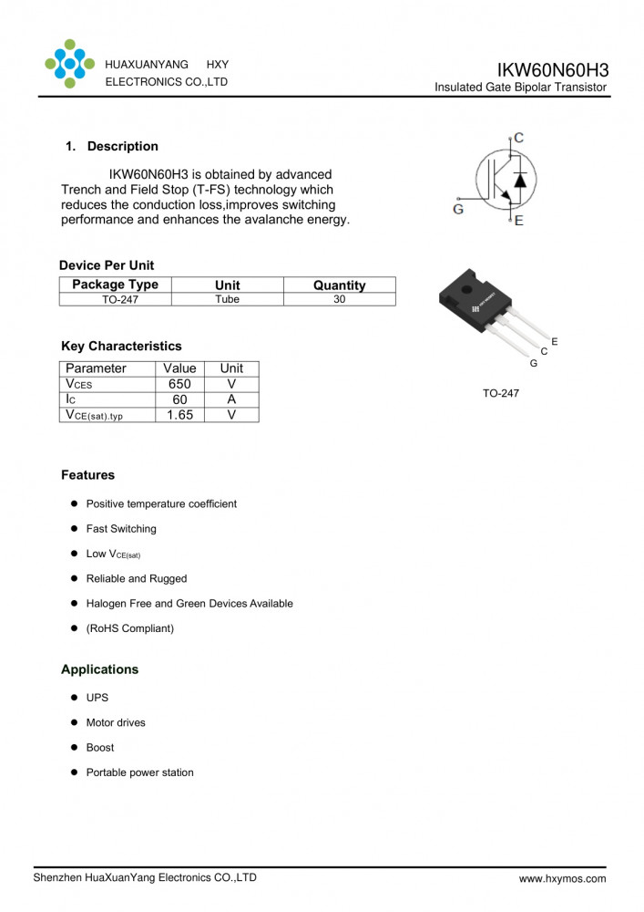 IKW60N60H3-HXY datasheet page 1
