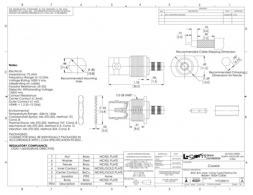 L-com V7C00015 technical drawing