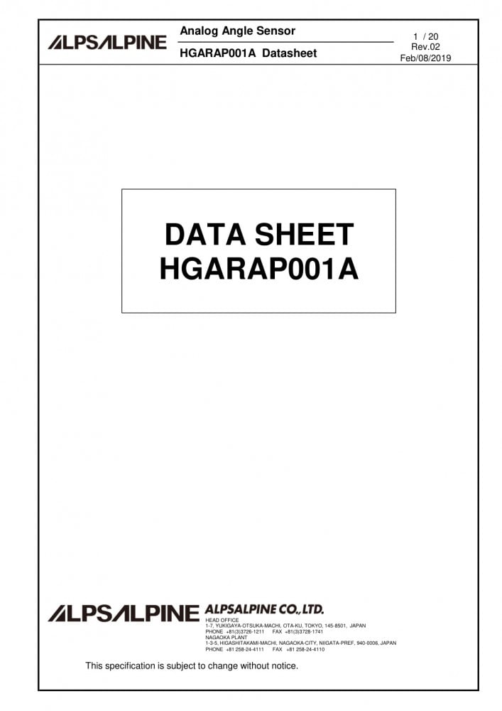 HGARAP001A datasheet page 1