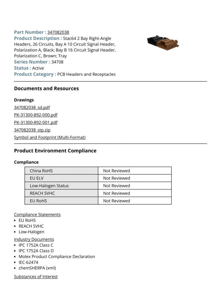 MOLEX 347082038 technical drawing page 1