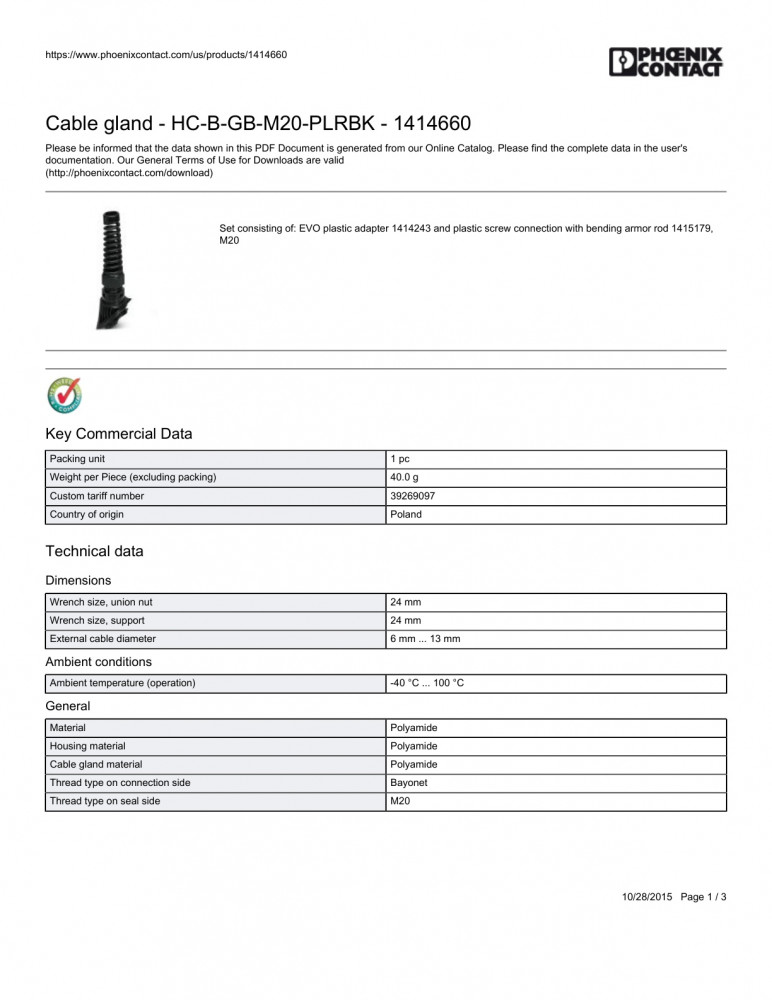 Phoenix Contact 1414660 product document page 1