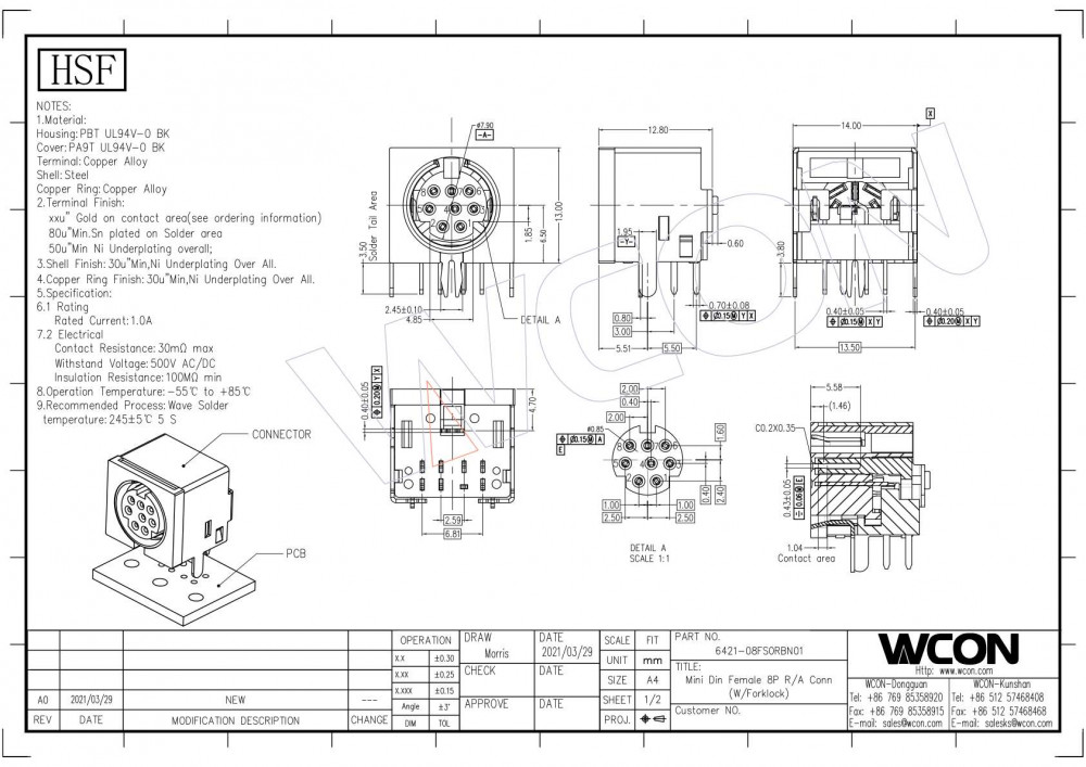 Wcon 6421-08FS0RBN01 drawing page 1