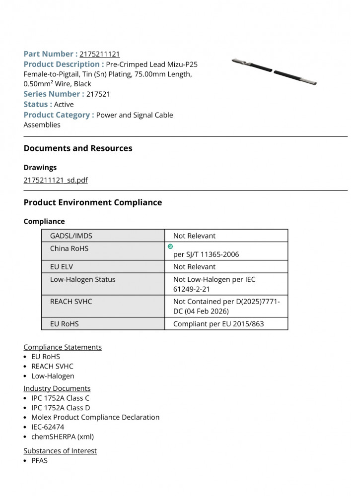 Molex 2175211121 drawing page 1