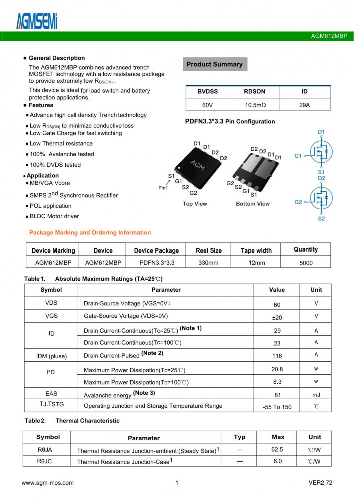 AGM612MBP datasheet page 1