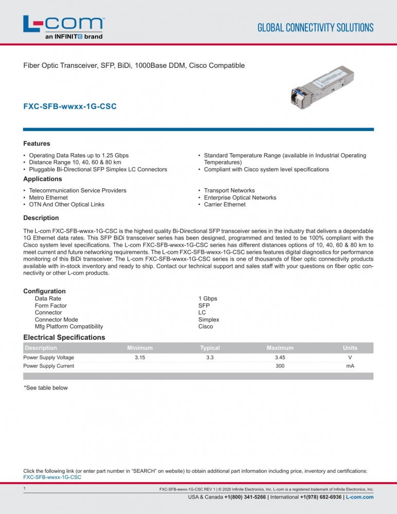 FXC-SFB-5480-1G-CSC datasheet page 1