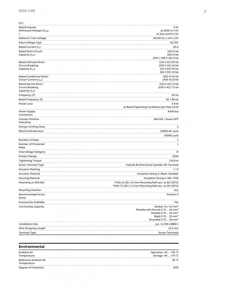 ABB S201-C40 technical document page 2