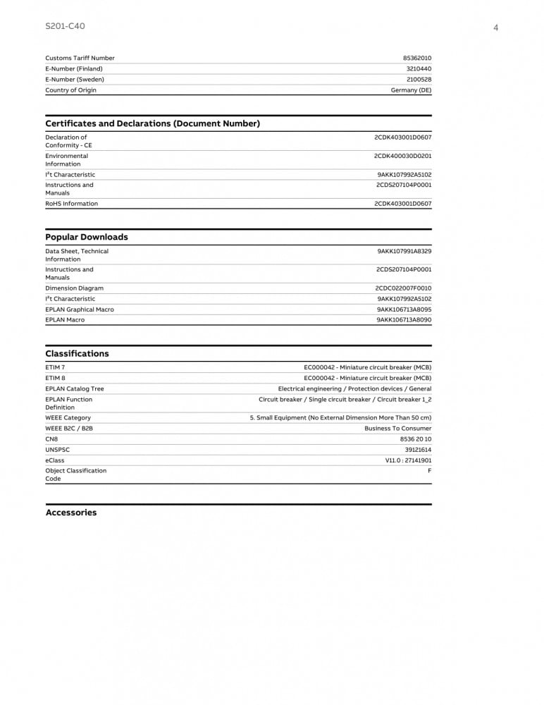 ABB S201-C40 technical document page 4