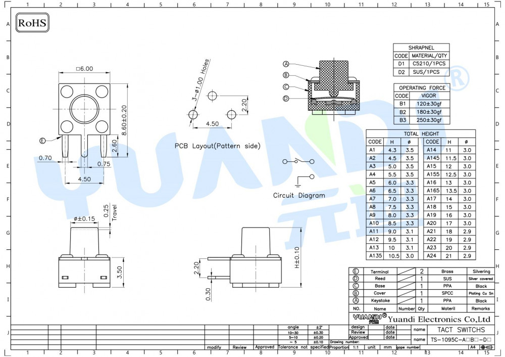 YUANDI TS-1095C-A12B2-D2 technical drawing page