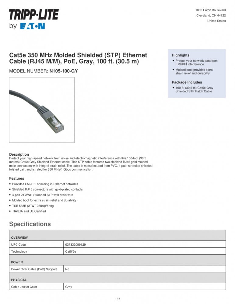 N105-100-GY technical document page 1
