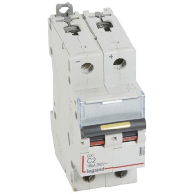 MCB - DX³ DC 2P C2 16kA - Direct current protection 12V= to 500V= - 2A C curve thermal magnetic - DIN rail IP20 flush-mounted for sale