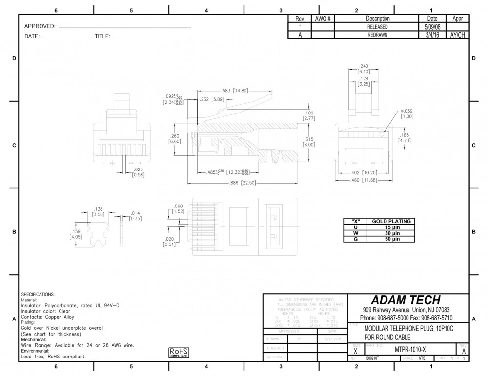 ADAM TECH MTPR-1010 product drawing