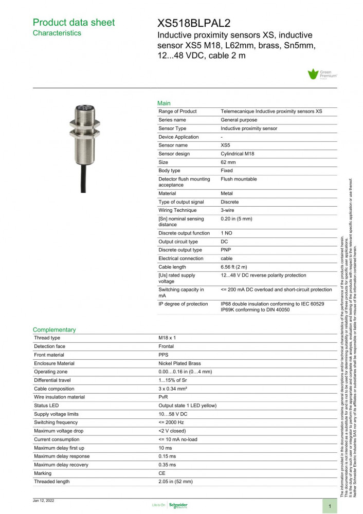XS518BLPAL2 technical document page 1