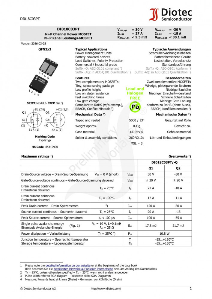 DIOTEC DI018C03PT-Q datasheet page 1