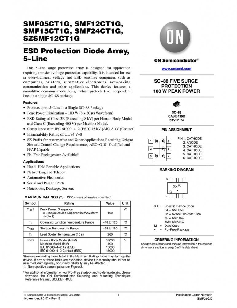 SMF15CT1G datasheet page 1