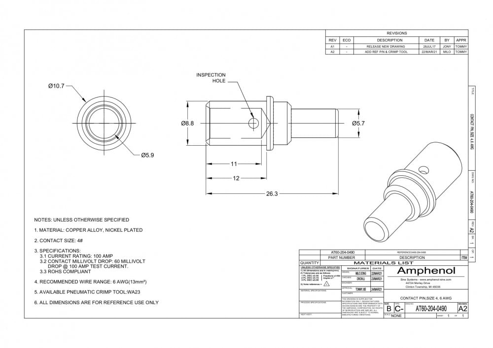 Amphenol AT60-204-0490 technical drawing