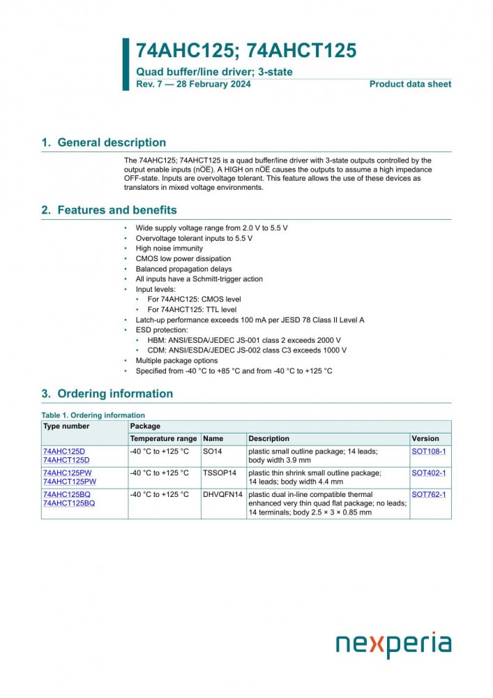 74AHCT125 datasheet page 1