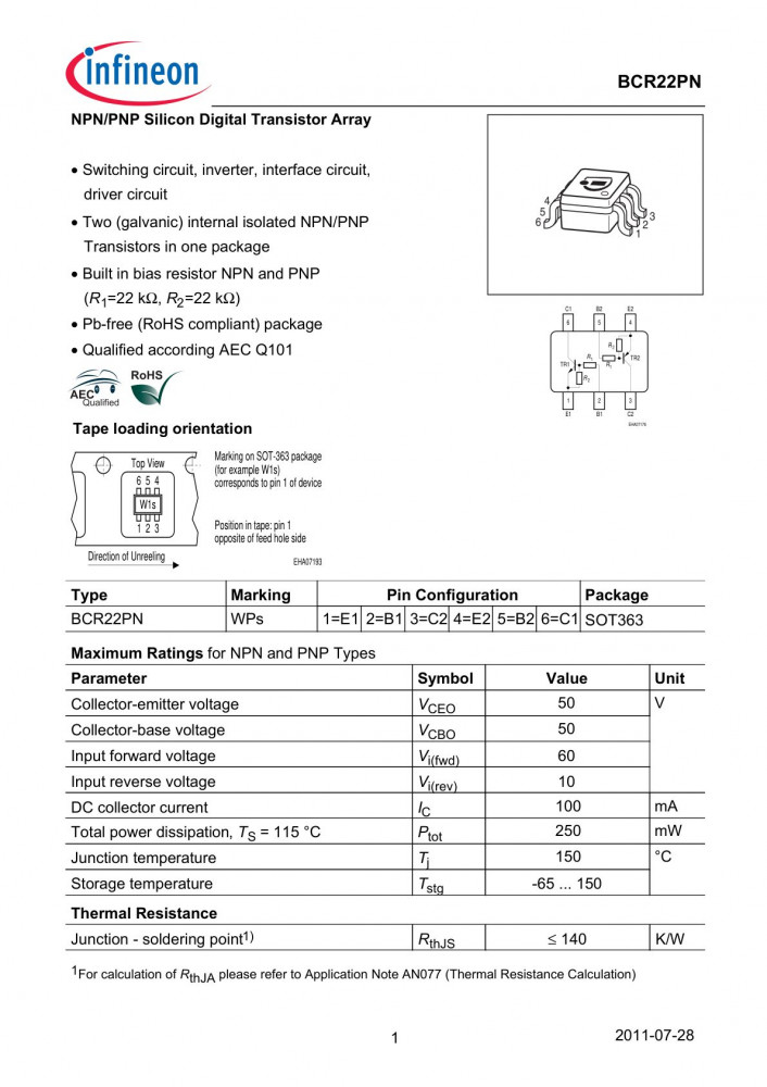 BCR22PNH6327XTSA1 datasheet page 1