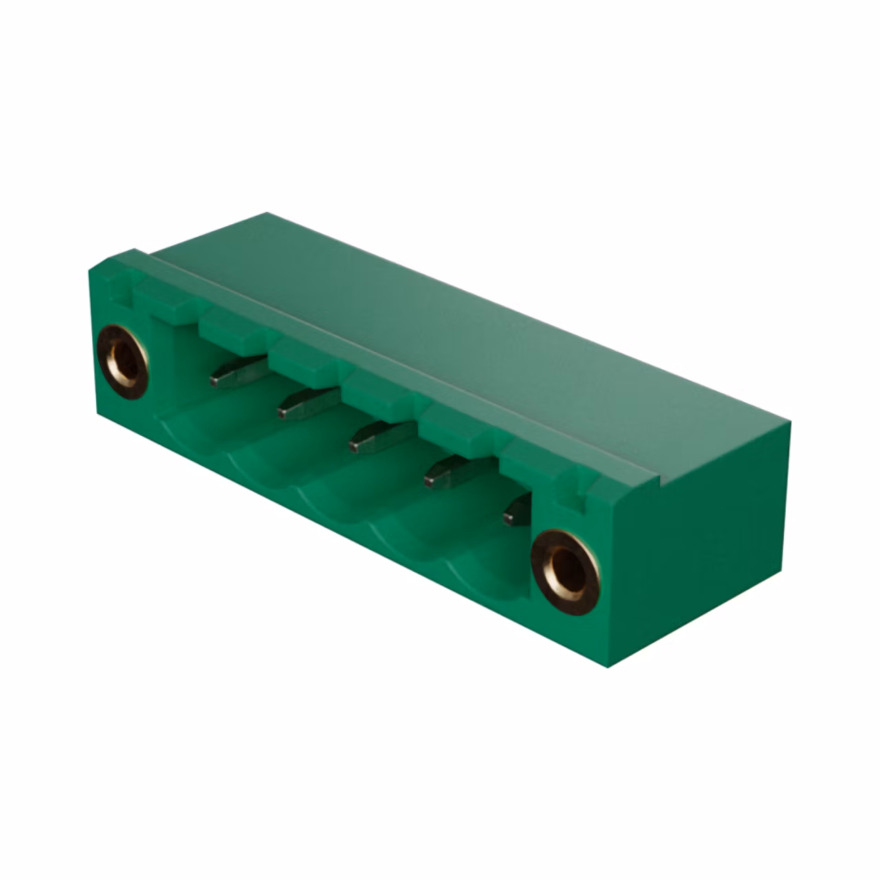 5.00mm Pitch Eurostyle Right-Angle PCB Header, with Threaded Retention Inserts, Green Housing, 5 Circuits for sale