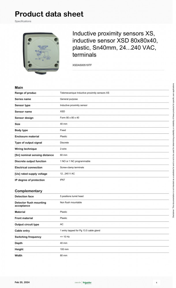 XSDA500519TF technical document page 1