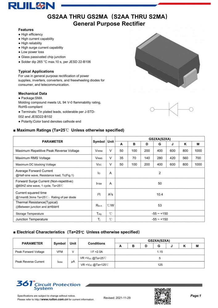 RUILON GS2MA datasheet page 1