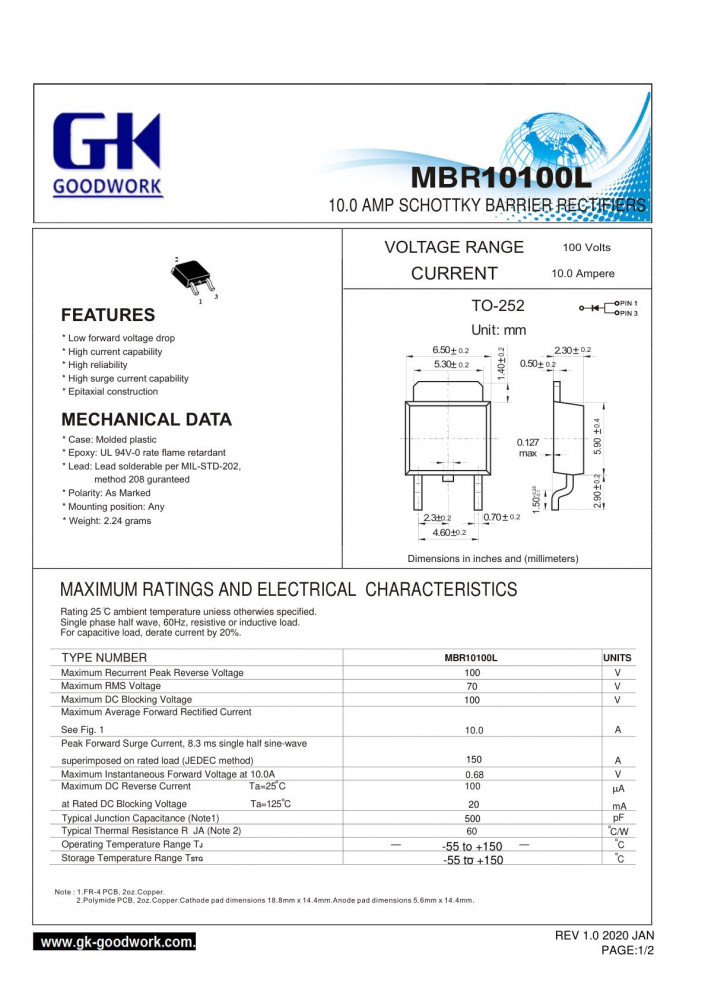 MBR10100L technical document page 1