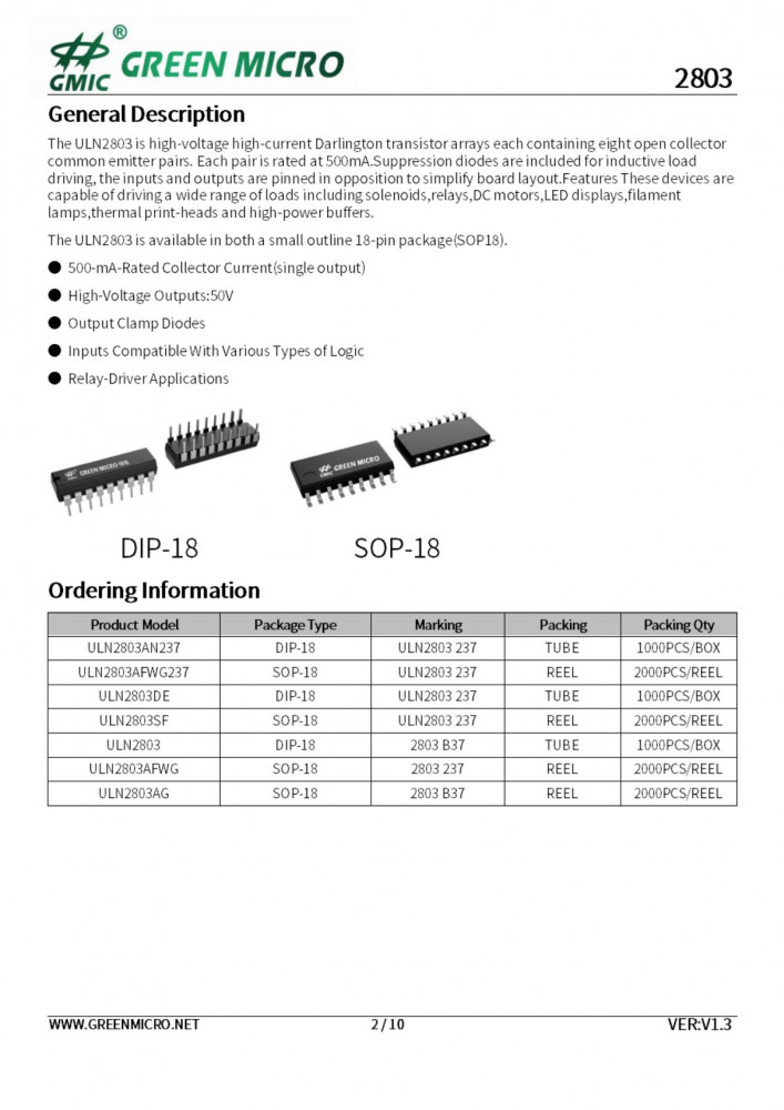 ULN2803 datasheet page 2