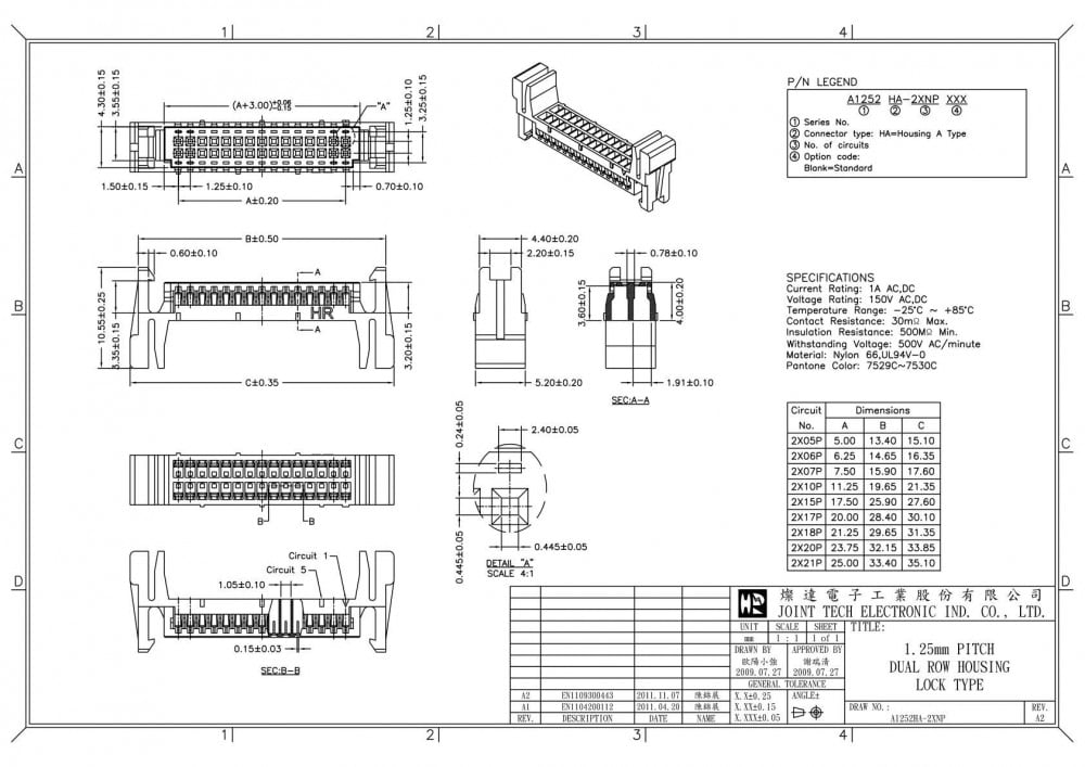 Joint Tech Elec A1252HA-2X15P dimensional drawing